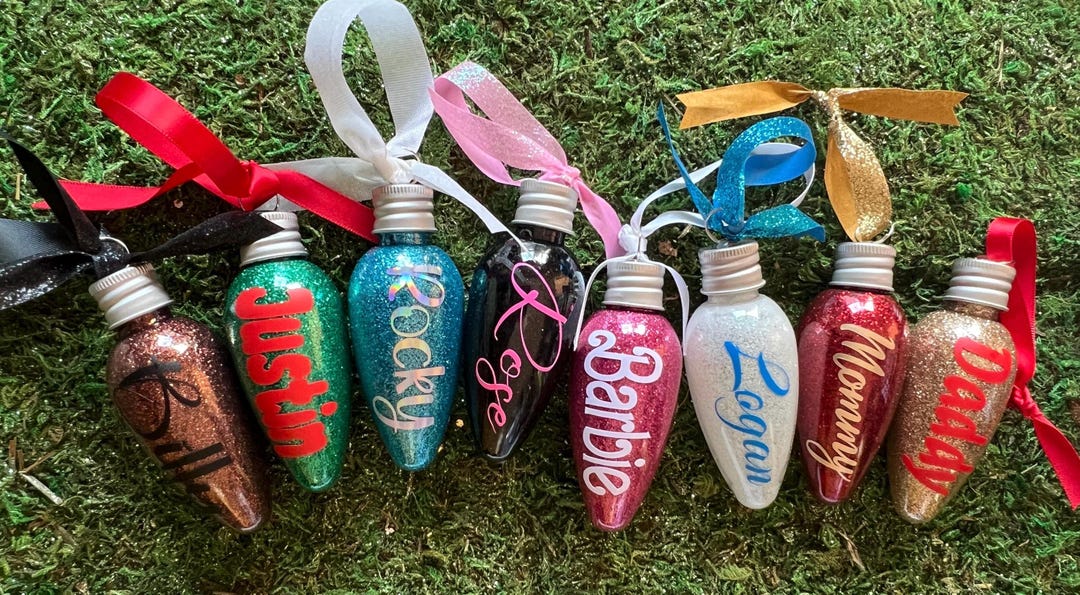 Personalized Glitter Lightbulb Christmas Ornaments Custom Name ...