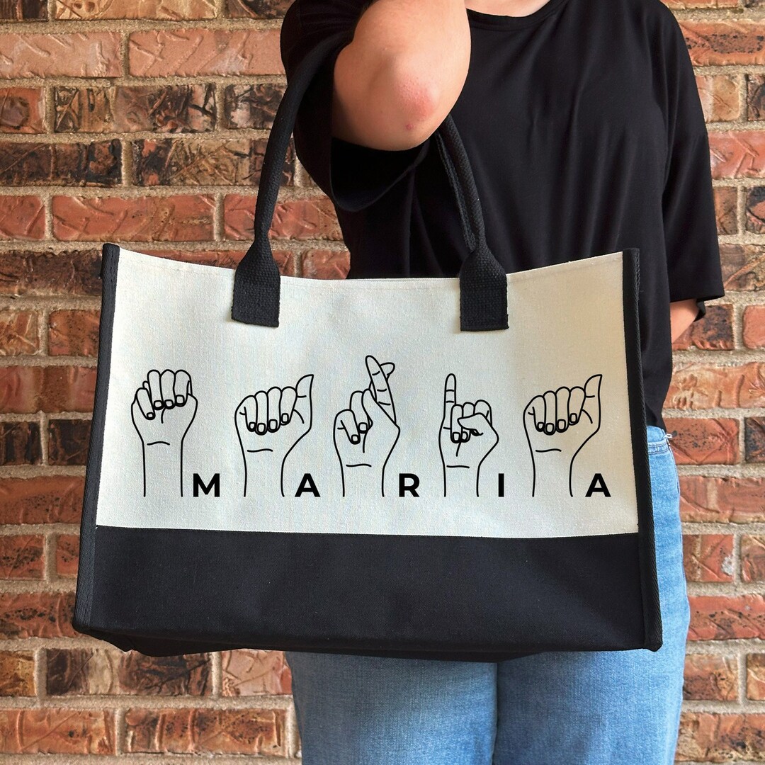 Personalized Sign Language Tote Bag, ASL Gifts, Custom Sign Language ...