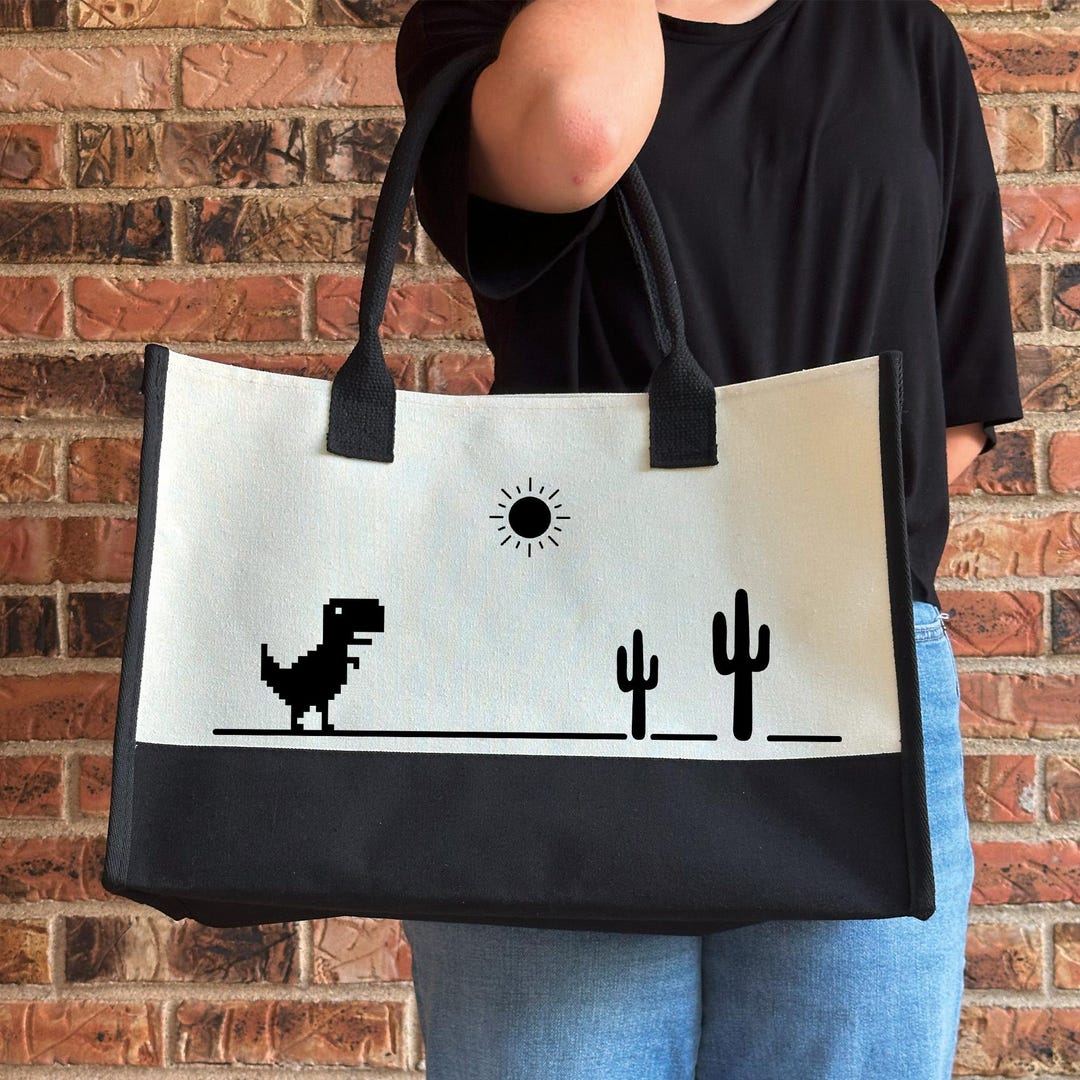 Dino Game Tote Bag, Funny Dinosaurs Game Tote, Cute Tote for Girls ...