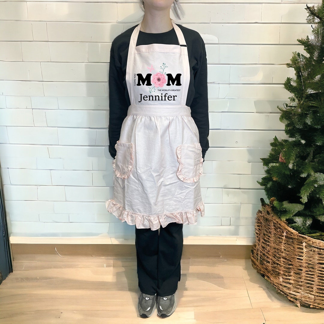 Personalized Kitchen Mom Name Apron With Pockets, Custom Cute Ruffled ...