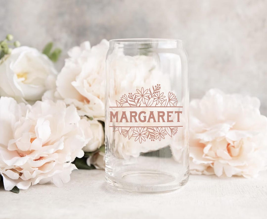 Custom Name Birth Flower Glass Jar, Personalized Iced Coffee Glass ...
