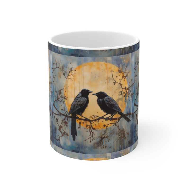 Mystical Black Crow Coffee Mug, Detailed Crow Artwork, Ideal for ...