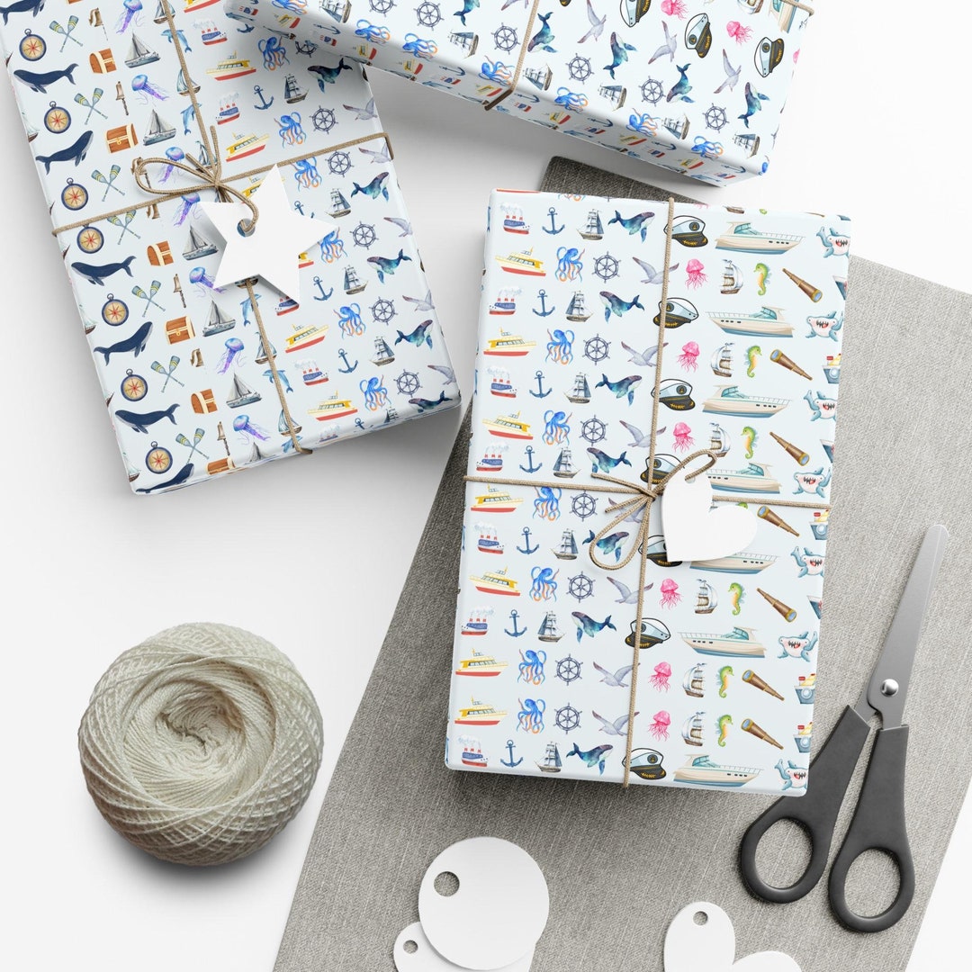 Marine Life Gift Wrap: Elegant Coastal Wrapping Paper - Etsy