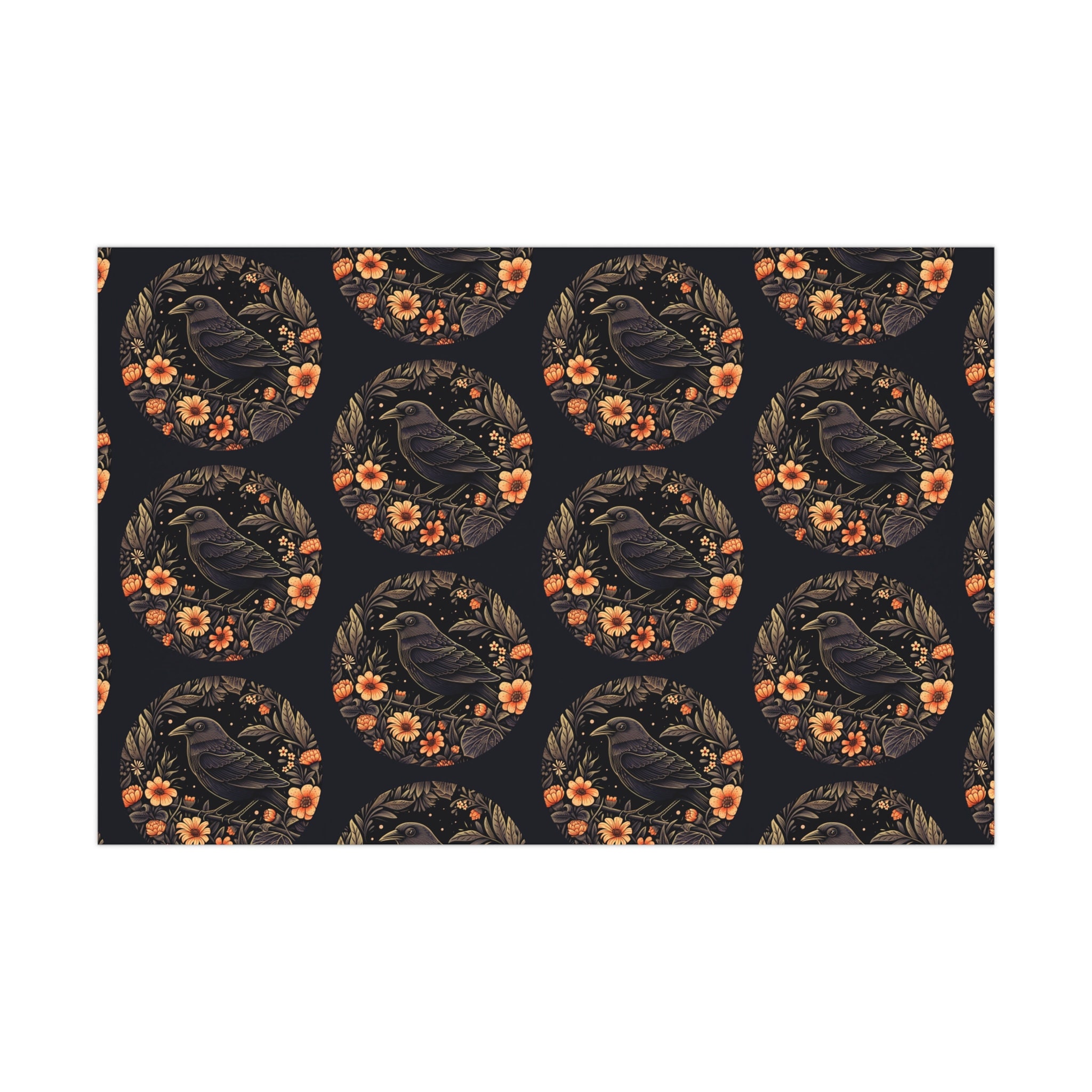 Gothic Raven Gift Wrapping Paper, Dark Floral Pattern Design, Ideal for ...