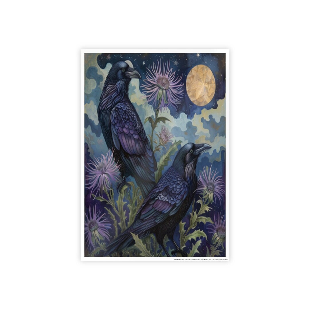 Raven and Thistles Art Poster: Celestial Wildlife Print - Etsy