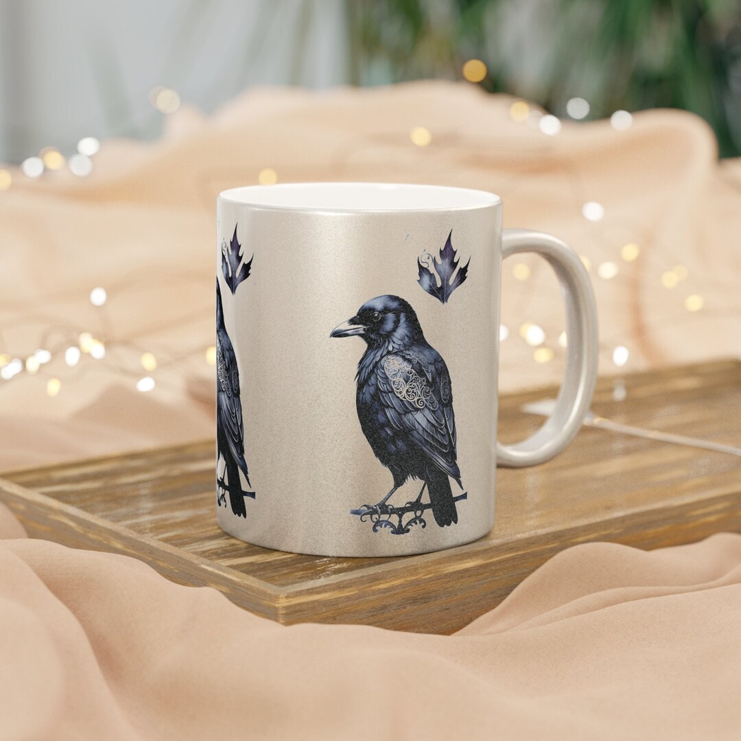 Black Crow Coffee Mug: Gothic Floral Metallic Cup - Etsy