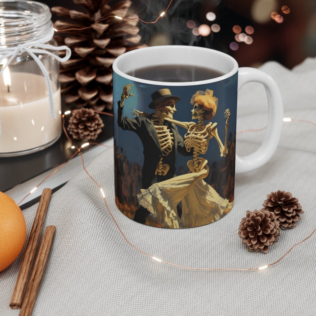 Skeleton Couple Dancing Coffee Mug, Unique Gothic Art Design, Ideal for ...