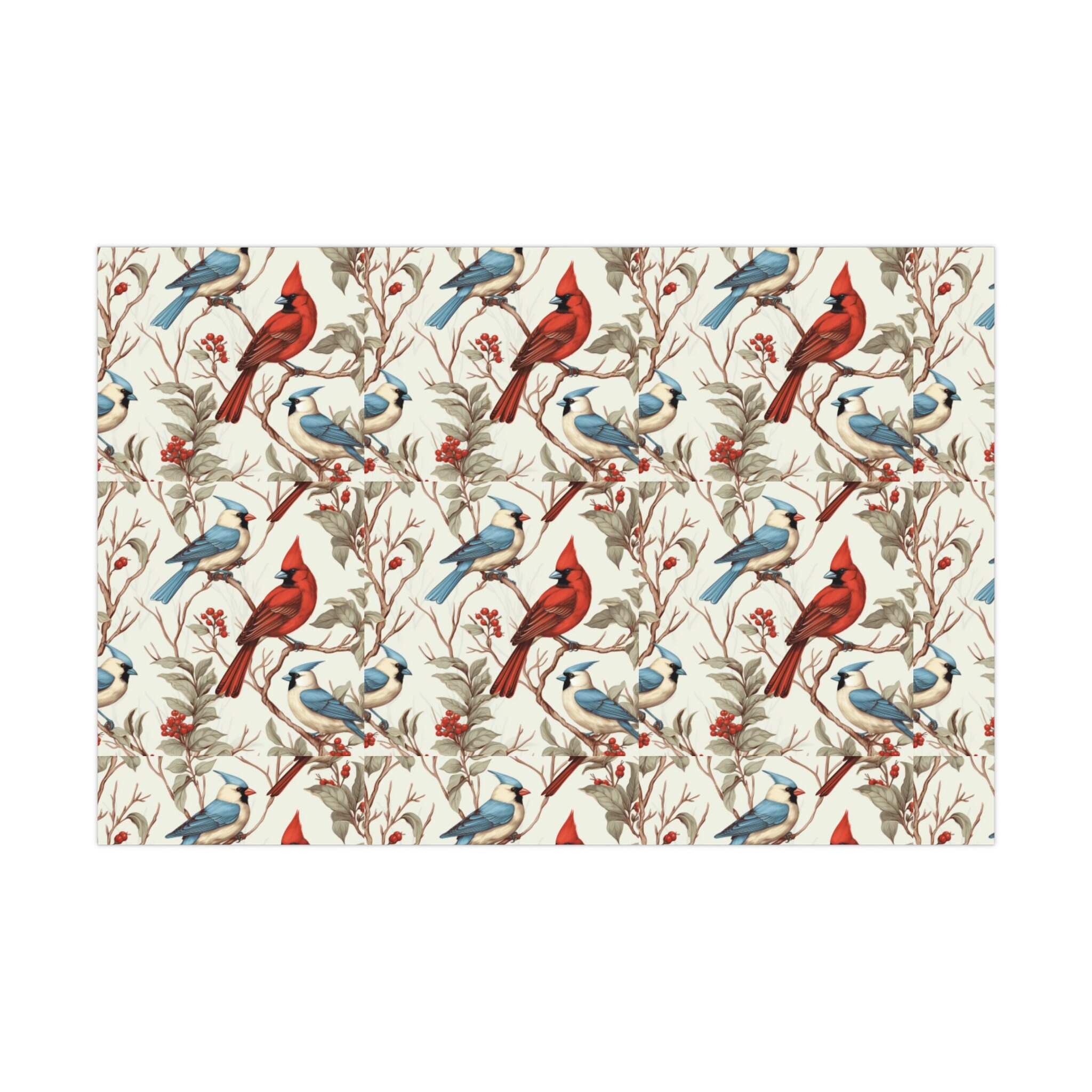 Winter Birds Wrapping Paper, Featuring Blue Jay, Red Cardinal and More ...