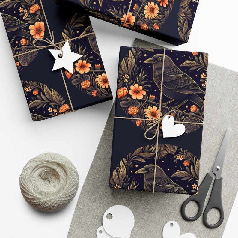 Gothic Raven Gift Wrapping Paper: Dark Floral Witchy Design - Etsy