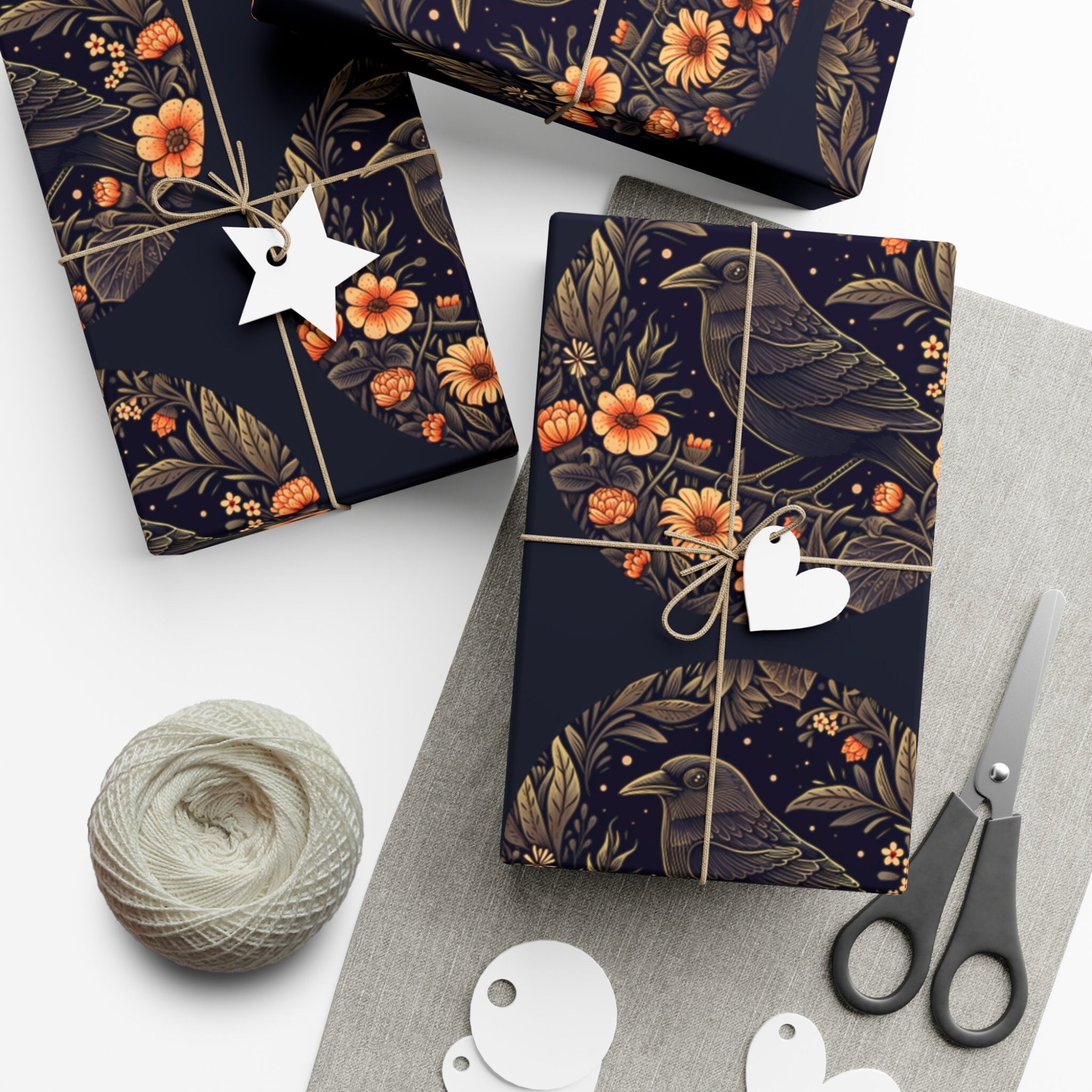Gothic Raven Gift Wrapping Paper, Dark Floral Pattern Design, Ideal for ...
