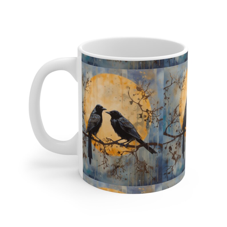 Mystical Black Crow Coffee Mug, Detailed Crow Artwork, Ideal for ...