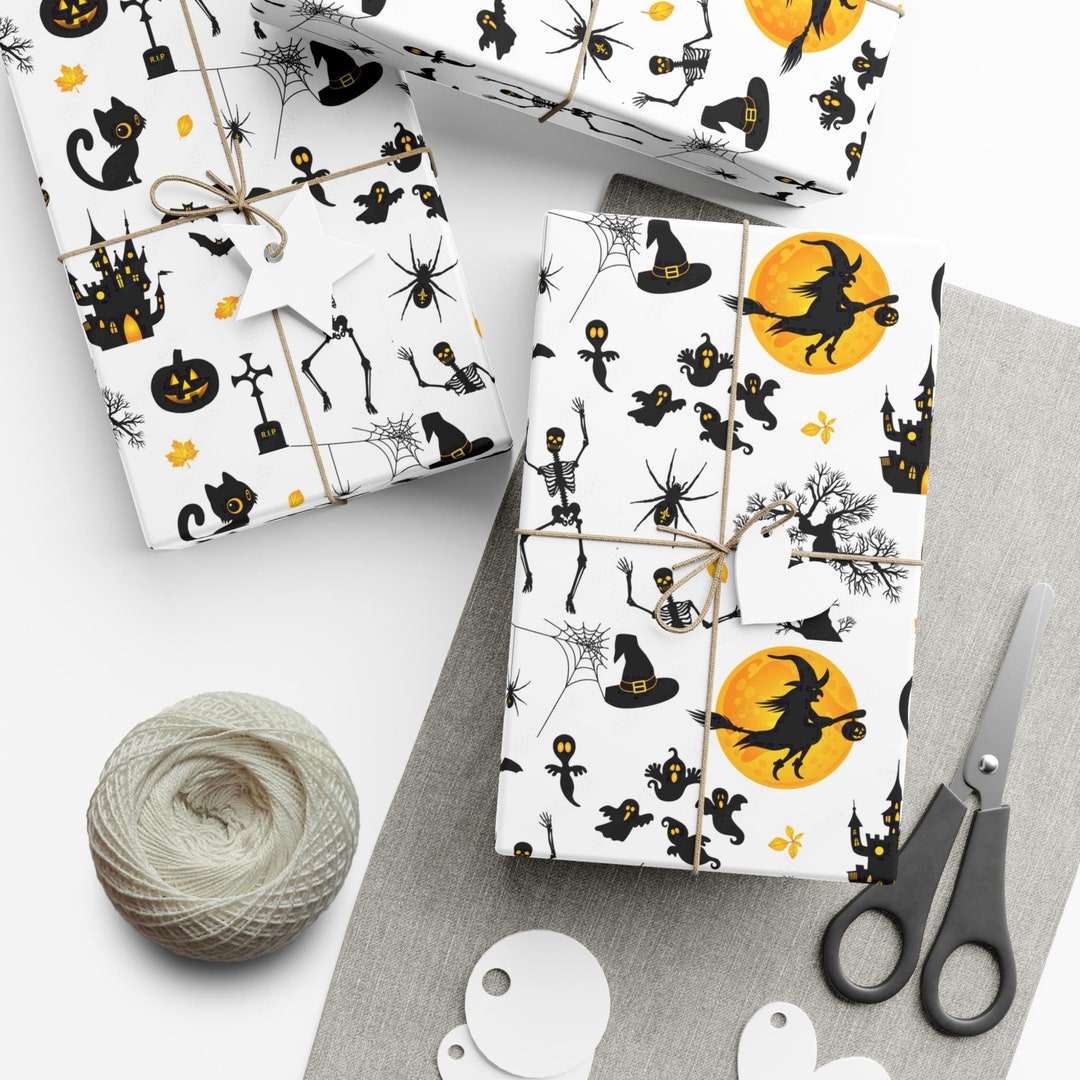 Spooky Halloween Wrapping Paper, Ghosts, Cats, Witches - Etsy