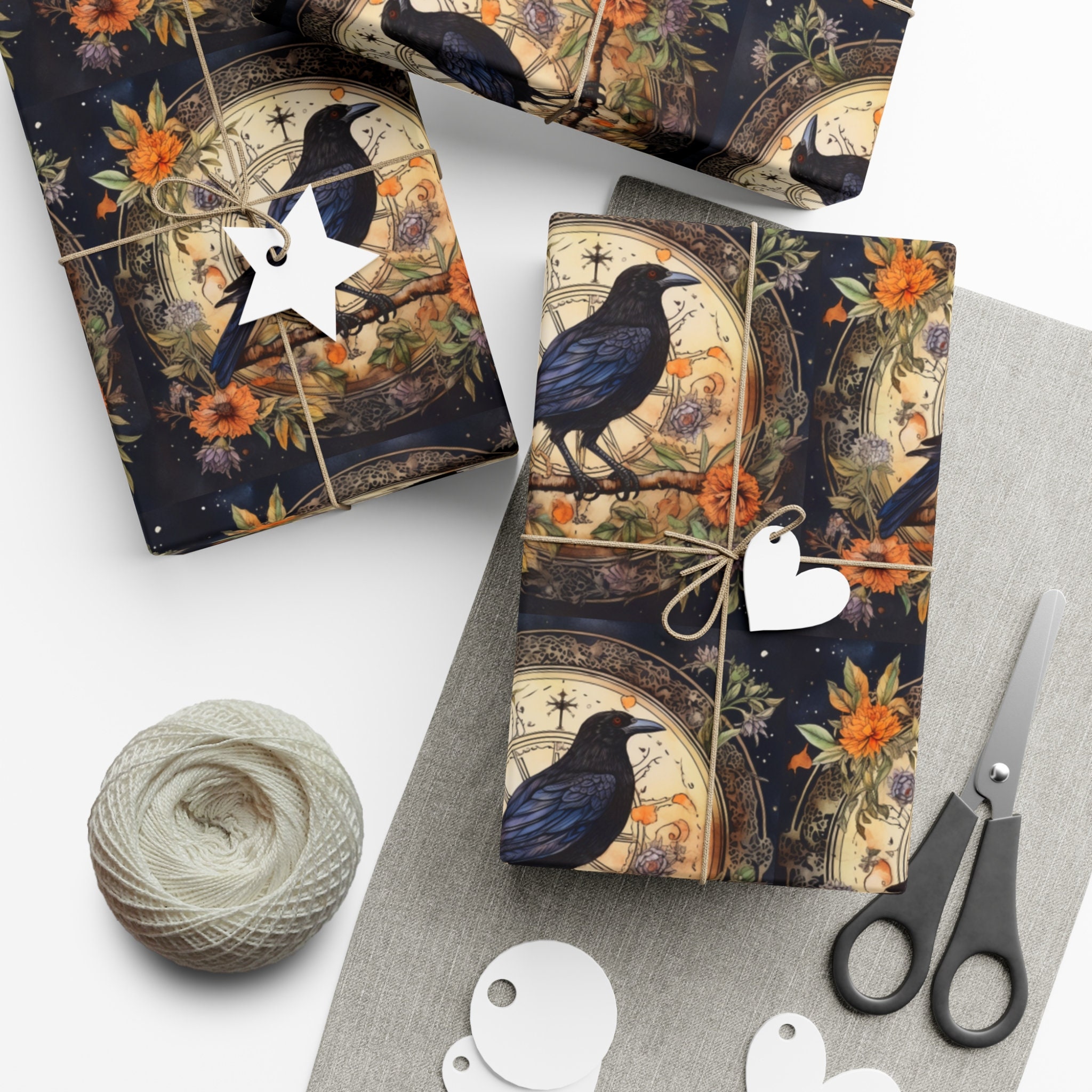 Magical Crow and Witch Designed Wrapping Paper, Perfect for Spooky ...