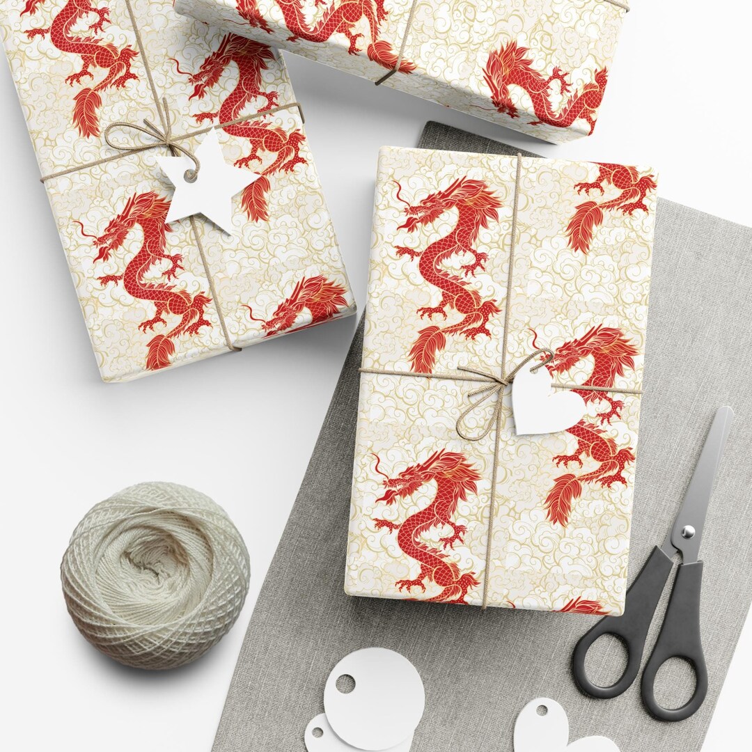 Chinese New Year Wrapping Paper, Red Dragon Design, Gift for Lunar ...