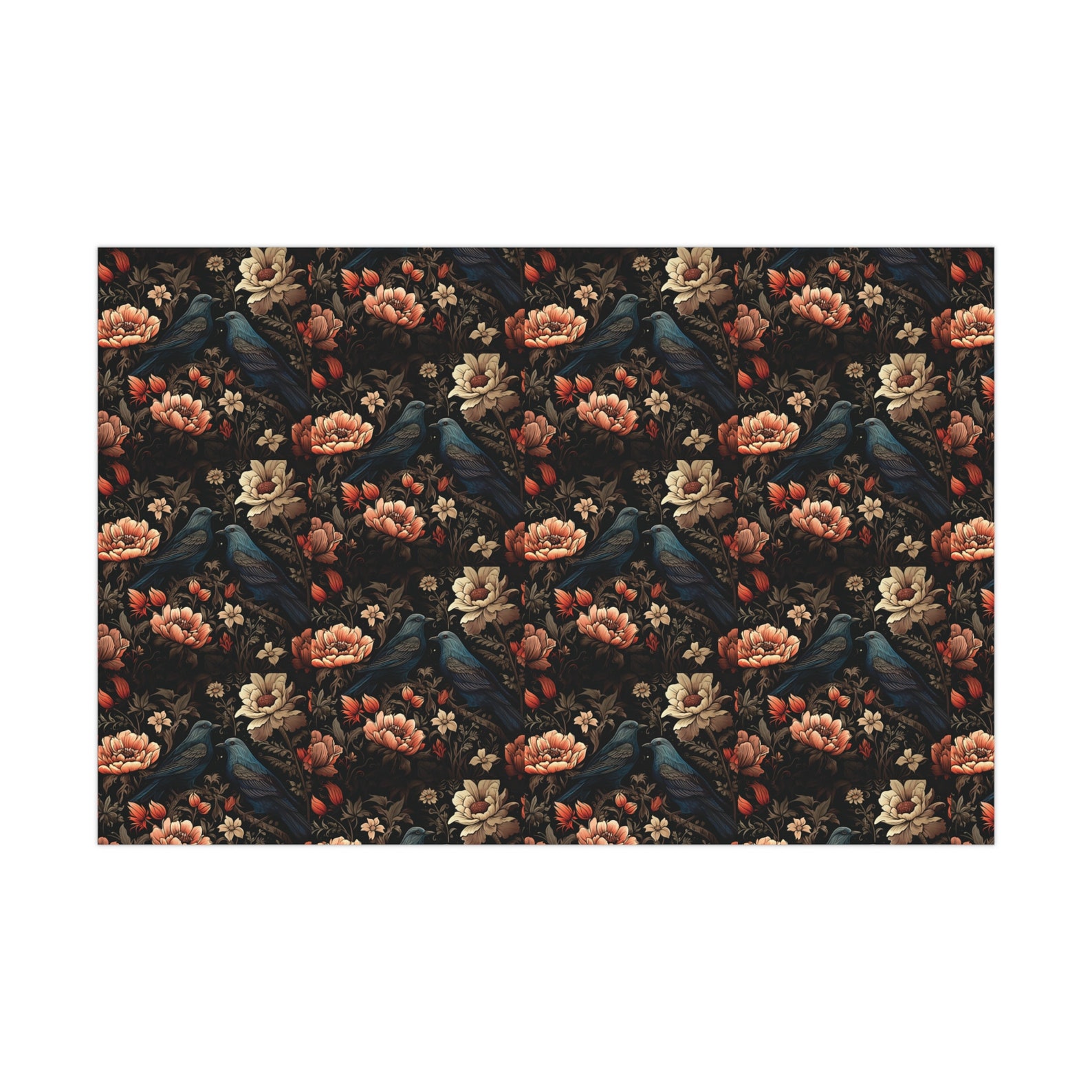 Two Ravens in Love Gift Wrap, Elegant Dark Floral Background, Gift ...