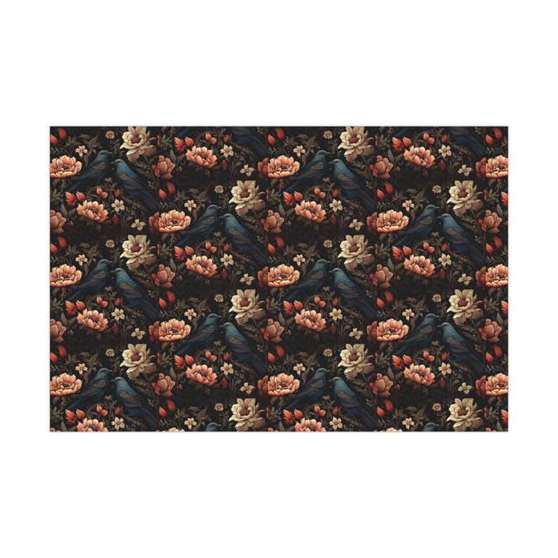 Two Ravens in Love Gift Wrap, Elegant Dark Floral Background, Gift ...