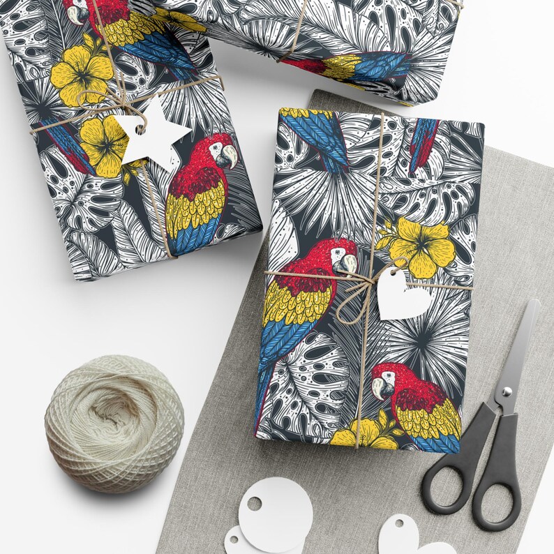 Parrot Palm Leaf Wrapping Paper: Tropical Bird Gift Wrap - Etsy
