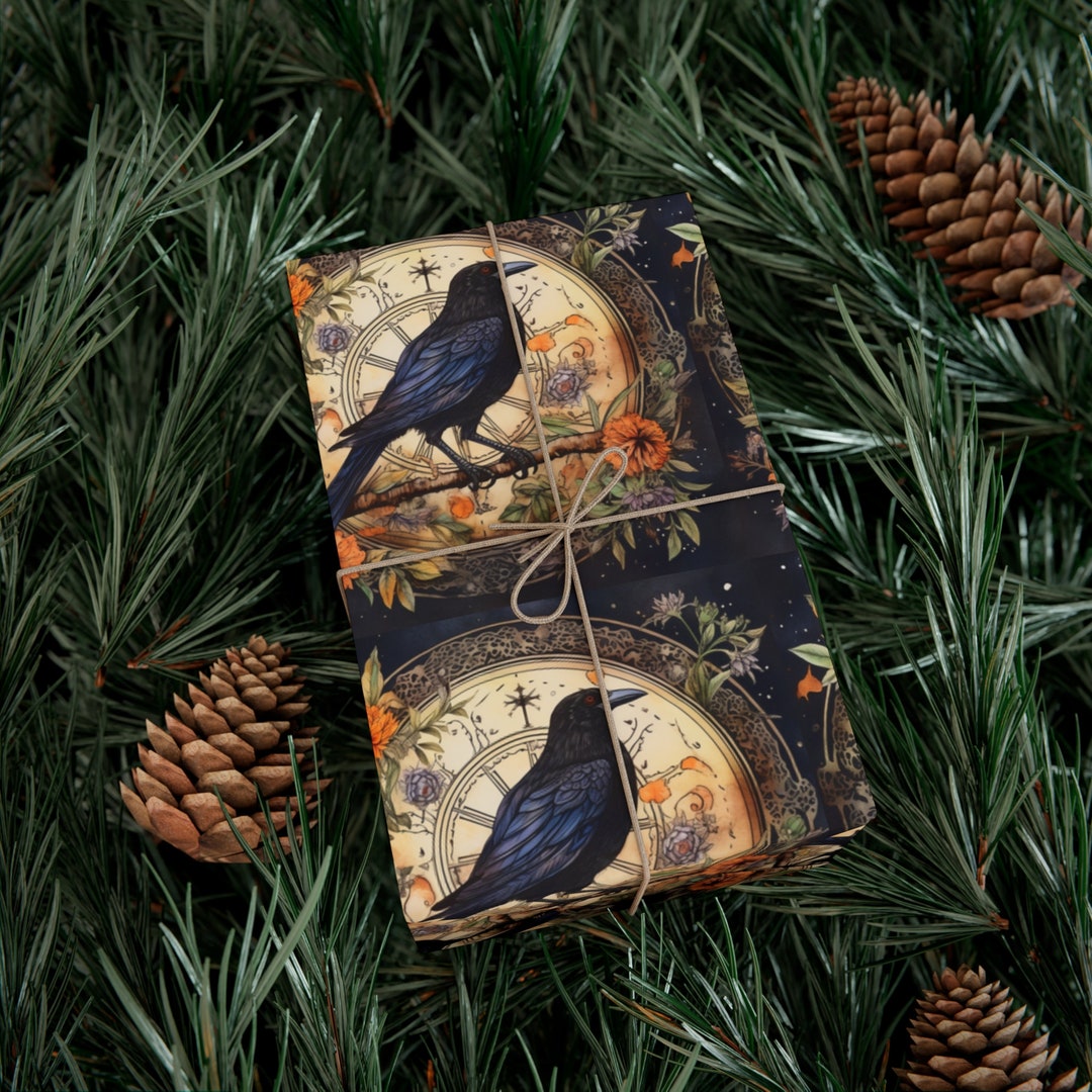 Magical Crow and Witch Designed Wrapping Paper, Perfect for Spooky ...