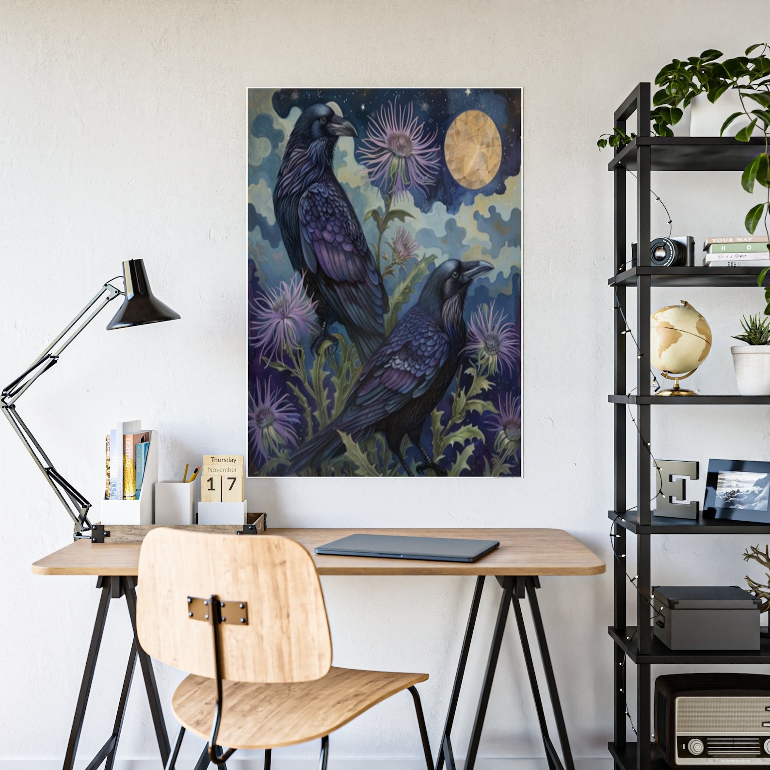 Raven and Thistles Art Poster: Celestial Wildlife Print - Etsy