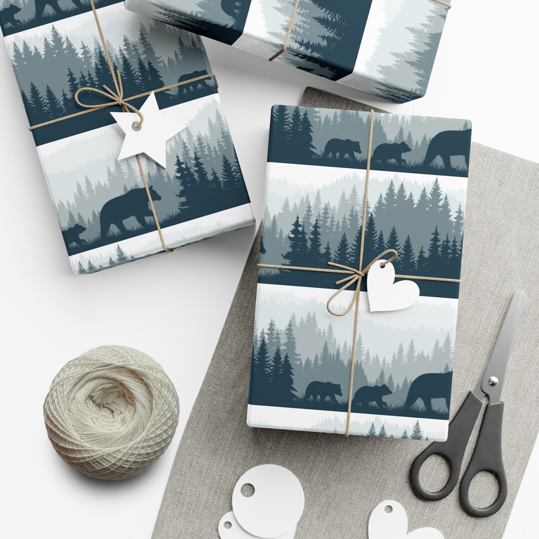 Black Bear Family Wrapping Paper: Scenic Forest Gift Wrap - Etsy