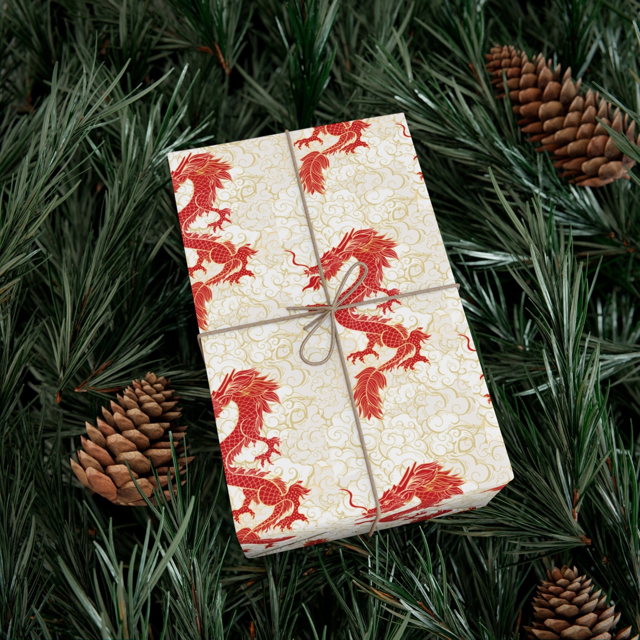 Chinese New Year Wrapping Paper, Red Dragon Design, Festive Gift Wrap ...
