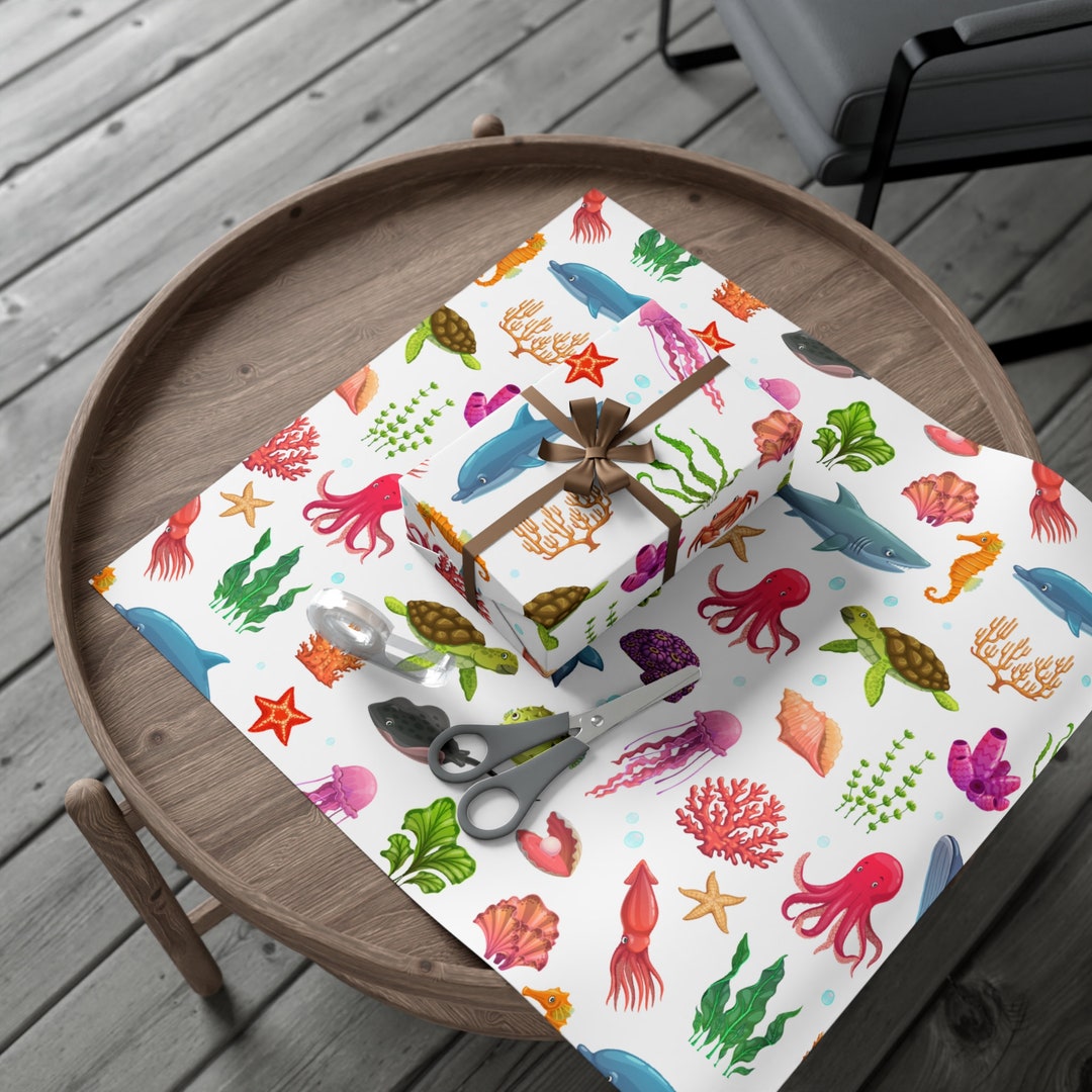 Adorable Ocean Life Gift Wrap, Featuring Fish, Seaweeds & Corals, Ideal ...