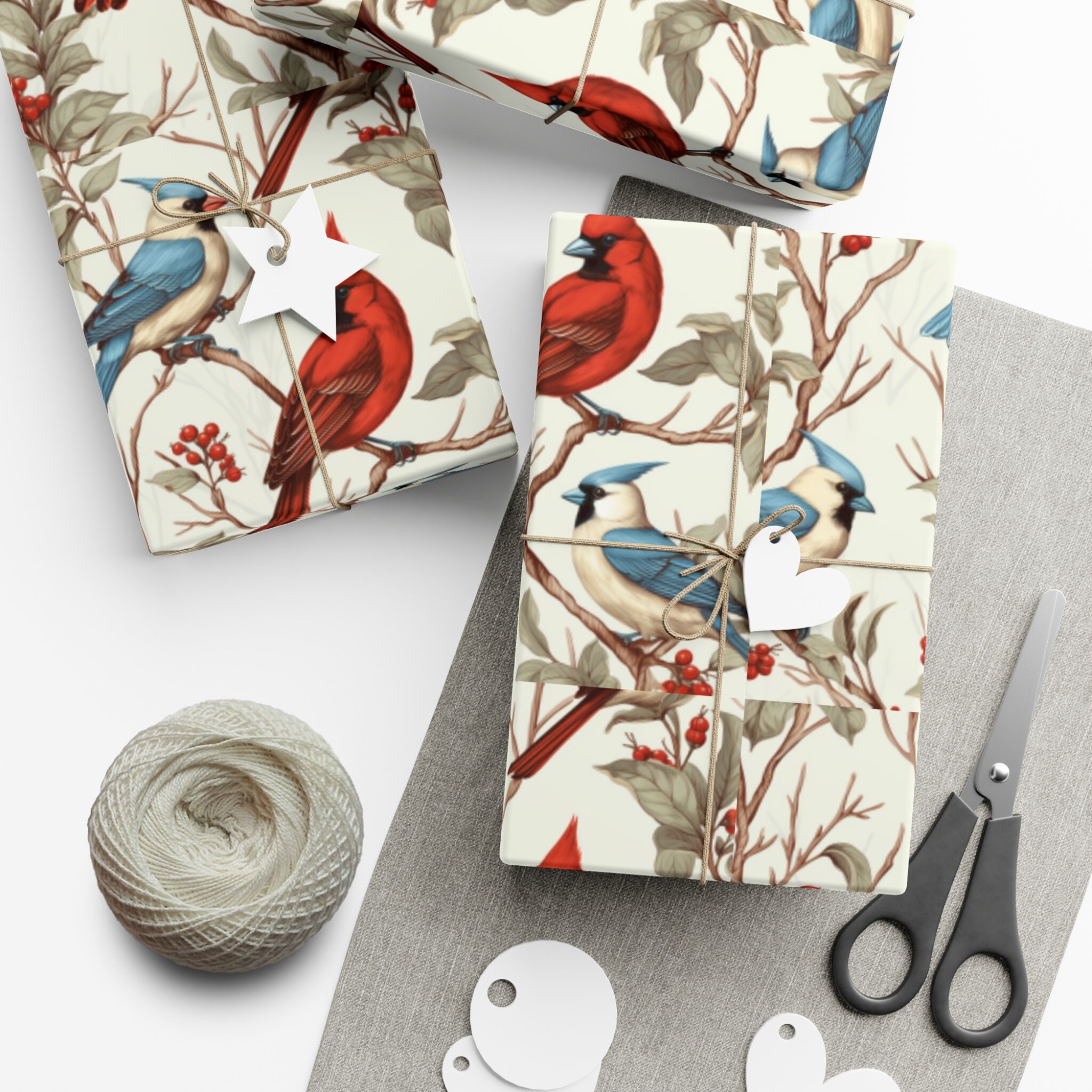 Winter Birds Wrapping Paper, Featuring Blue Jay, Red Cardinal and More ...