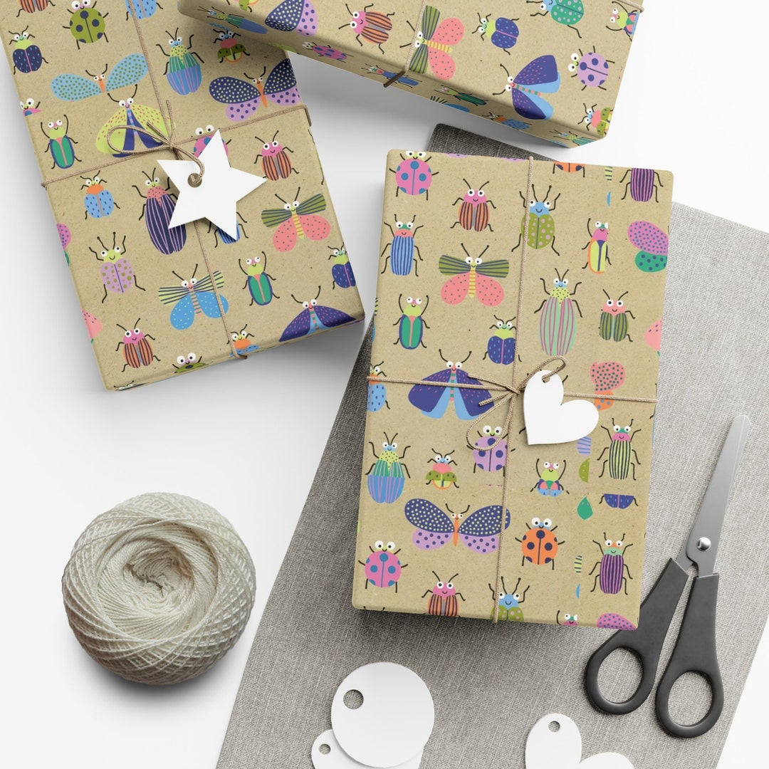 Colorful Moths and Beetles Gift Wrap / Artistic Bug Themed Paper ...