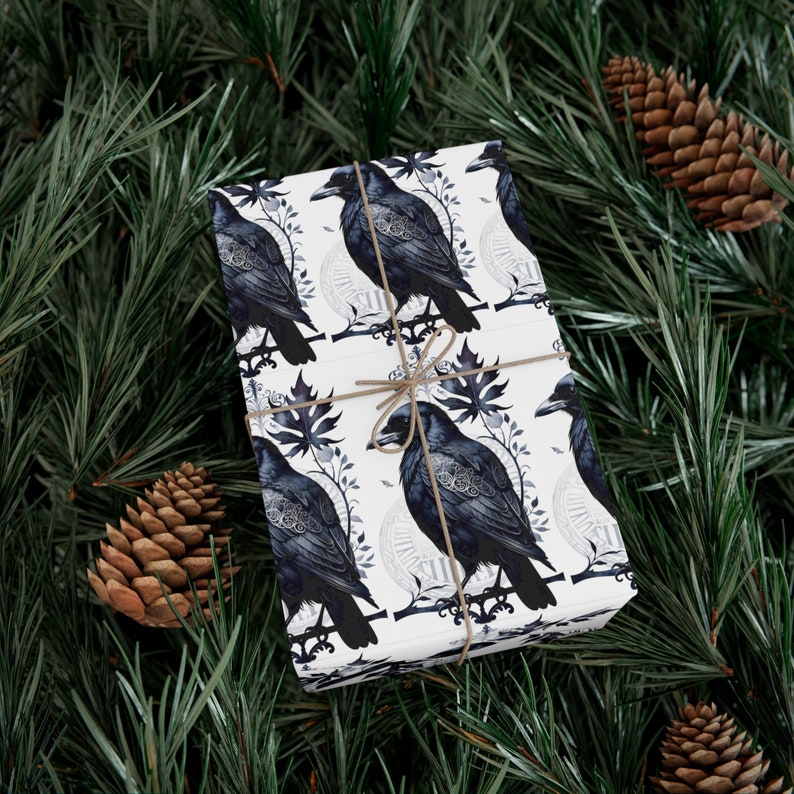 Mysterious Black Crow Wrap, Dark Floral Pattern Design, Ideal Paper for ...