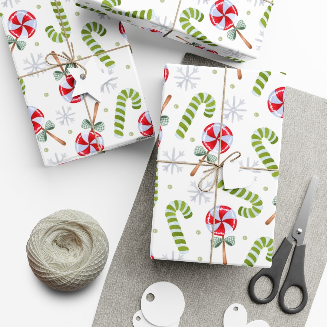 Christmas Candy Cane and Lollipop Wrapping Paper, Watercolor Seamless ...