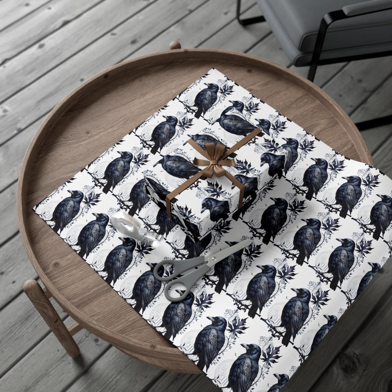 Mysterious Black Crow Wrap, Dark Floral Pattern Design, Ideal Paper for ...