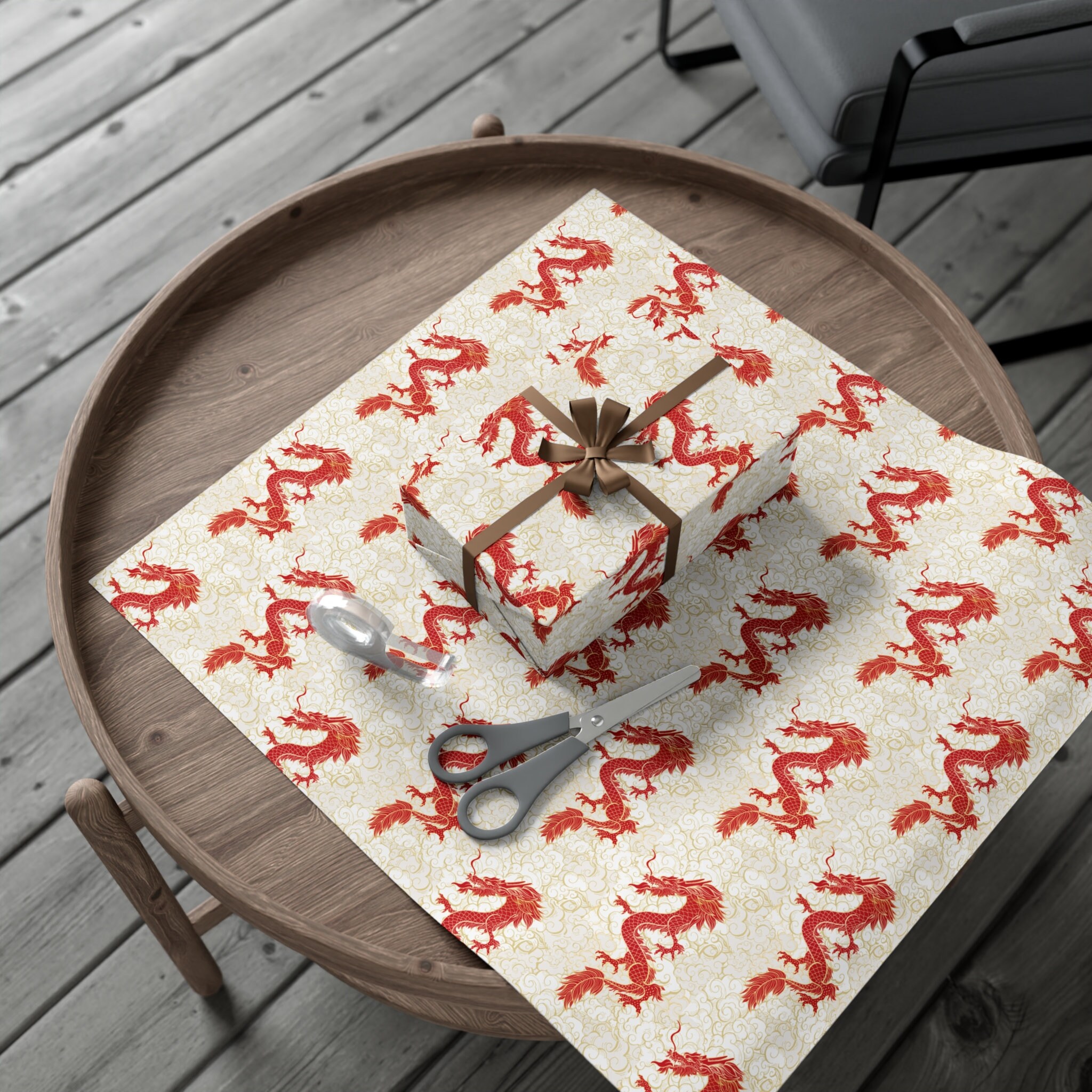 Chinese New Year Wrapping Paper, Red Dragon Design, Festive Gift Wrap ...