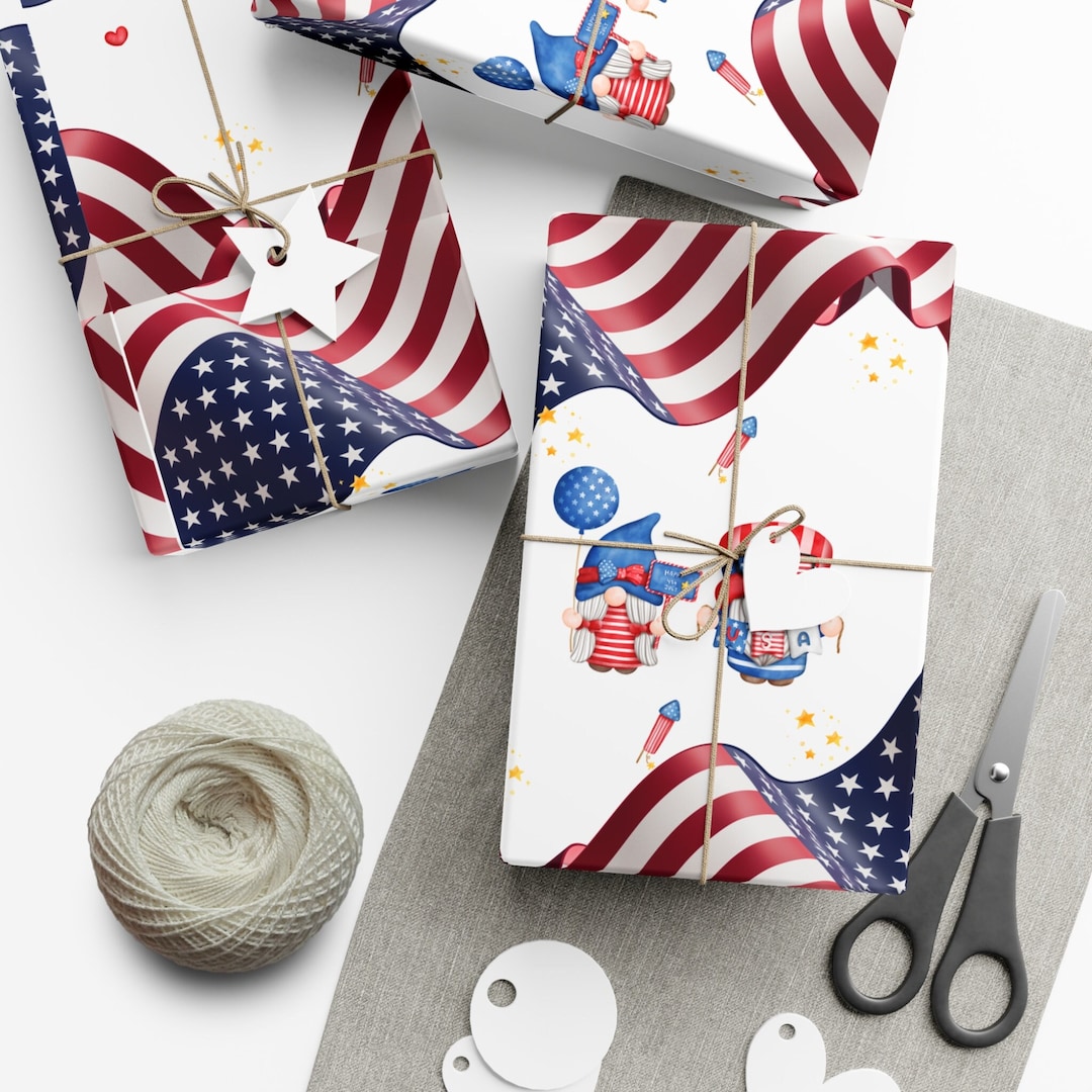 4th of July Gift Wrapping Paper / American Flag Design / Gnomes ...