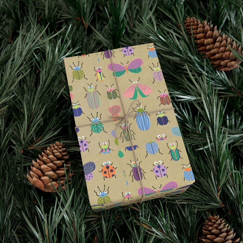 Colorful Moths and Beetles Gift Wrap / Artistic Bug Themed Paper ...