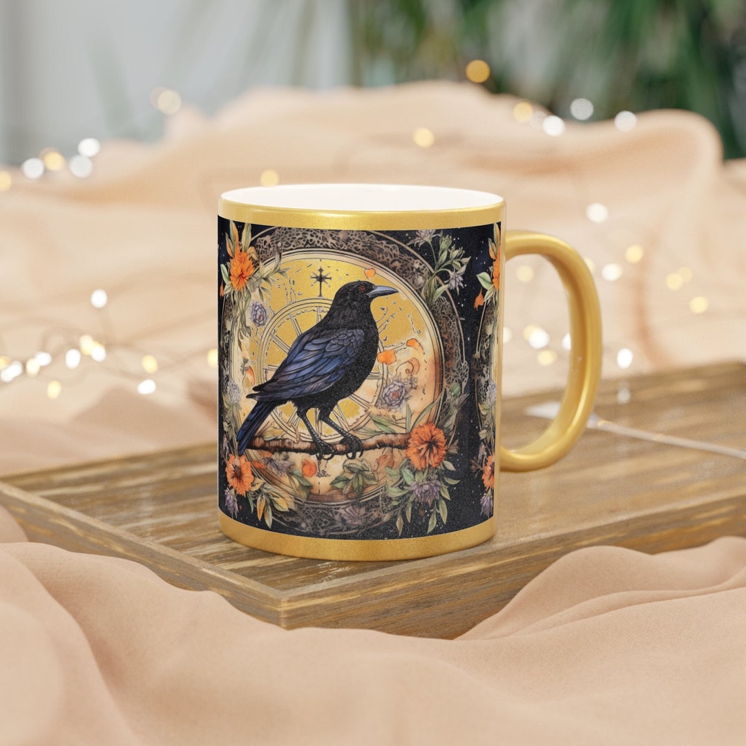 Mystical Crow Coffee Mug: Witchcraft Art, Metallic Accent - Etsy