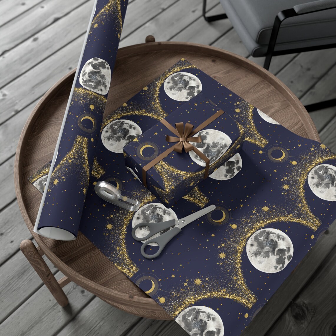 Gold Astronomy Inspired Wrapping Paper / Gunmetal and Gold Aesthetic ...