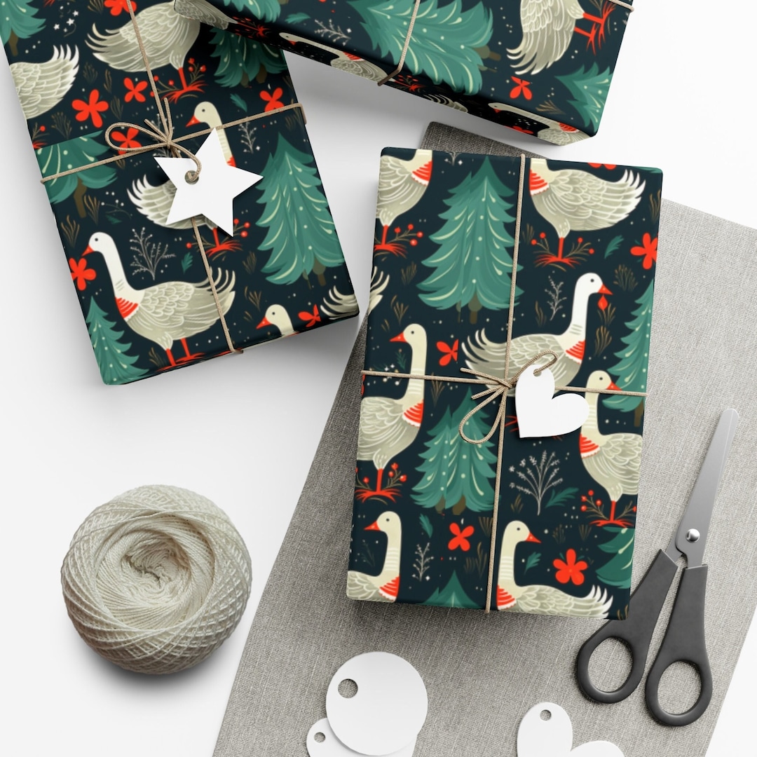 Festive Geese Christmas Wrapping Paper, Unique Holiday Gift Wrap, Ideal ...