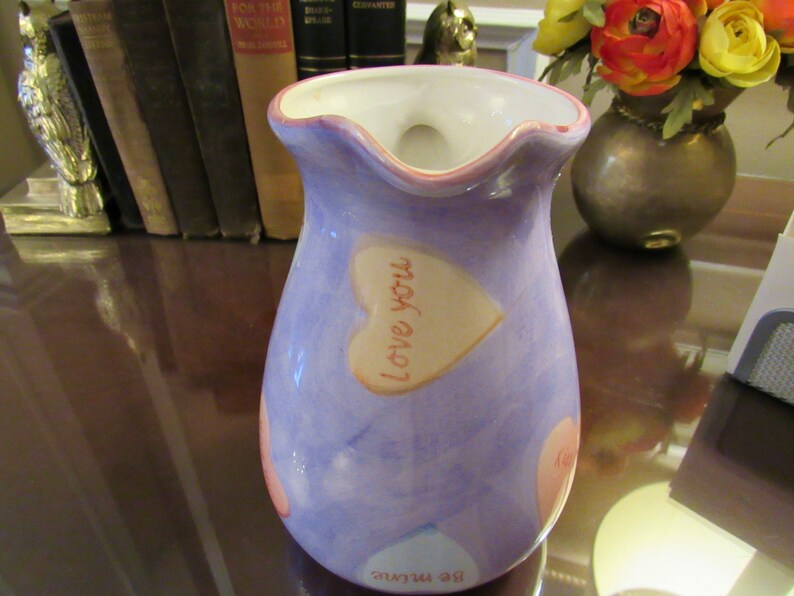 Hand Painted Conversation Hearts Pitcher, Purple Hearts Pitcher ...