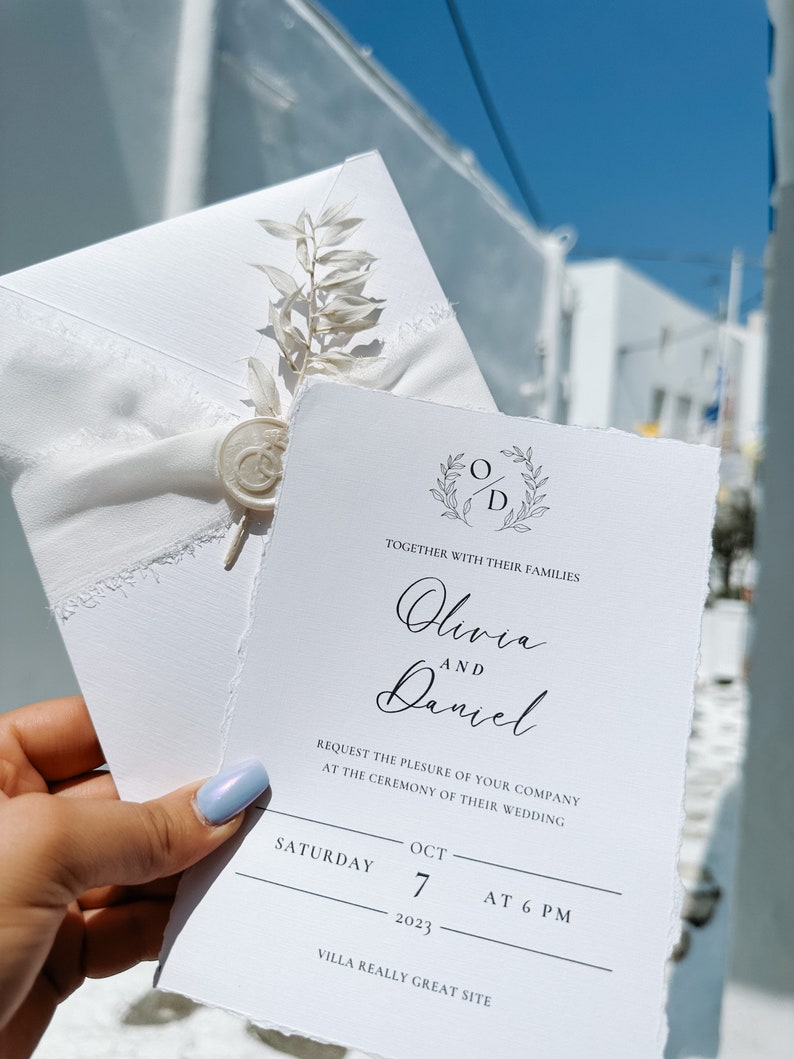 Personalized Wedding Invitation on Textured Paper With Dried Flowers ...