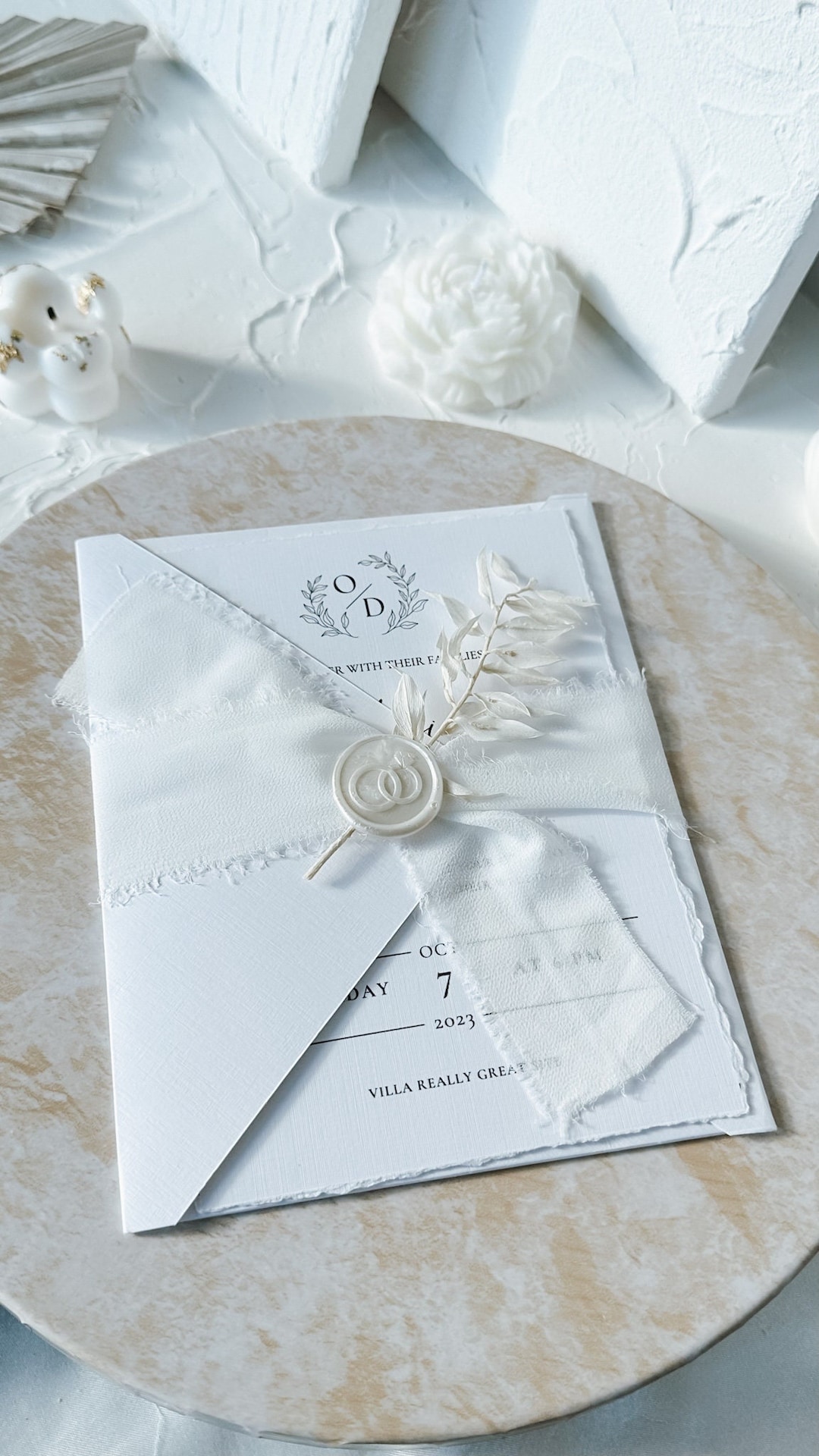 Personalized Wedding Invitation on Textured Paper With Dried Flowers ...
