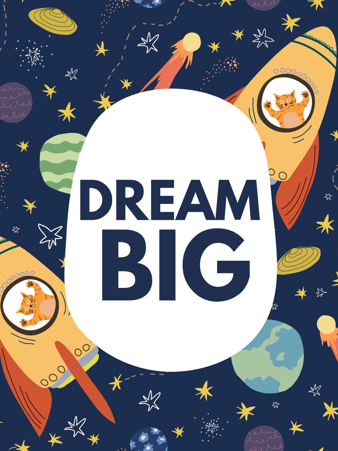 Dream Big Classroom Poster With Cats in Space - Etsy