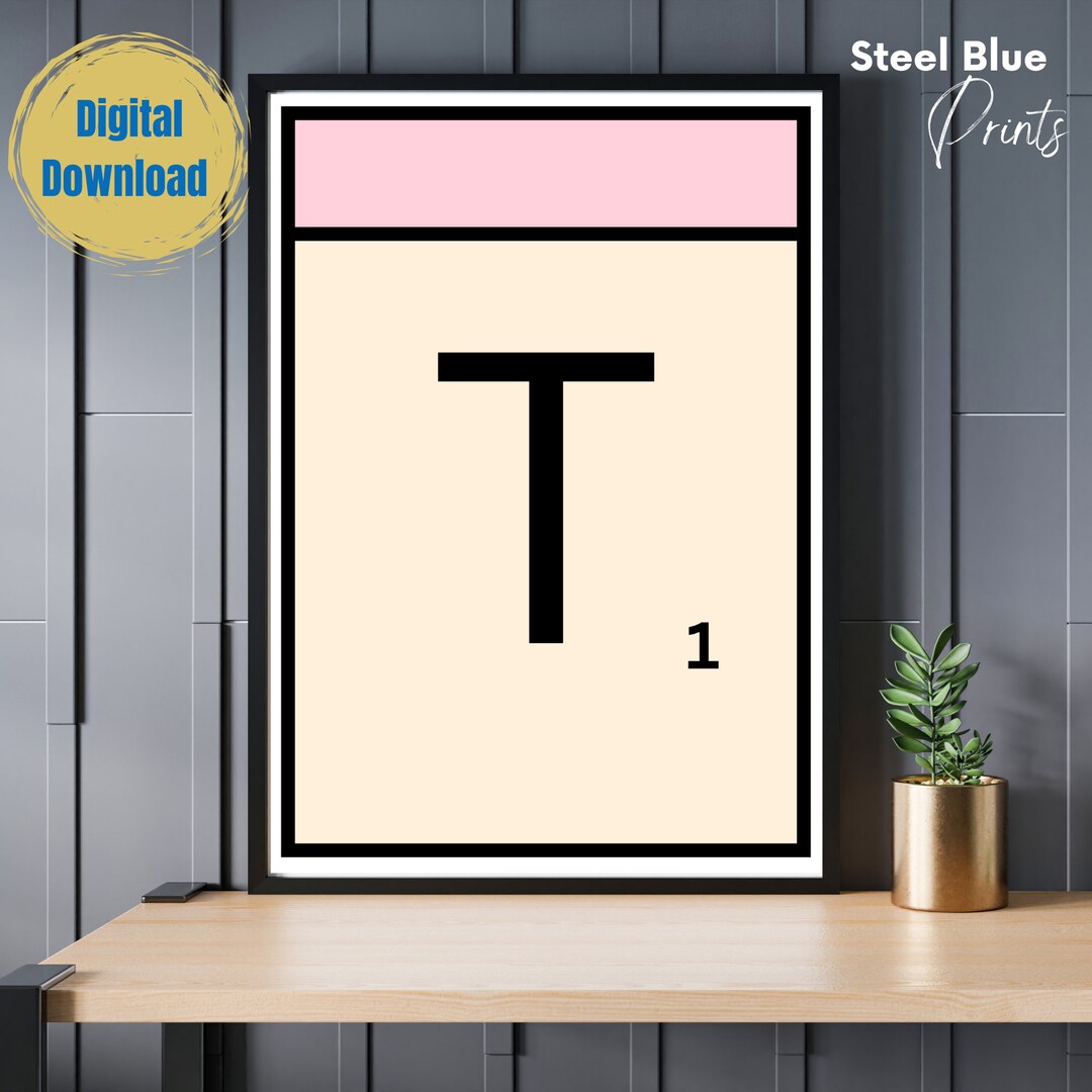 Scrabble Tile T Art Print | Letter Print | Typography Print | Scrabble ...