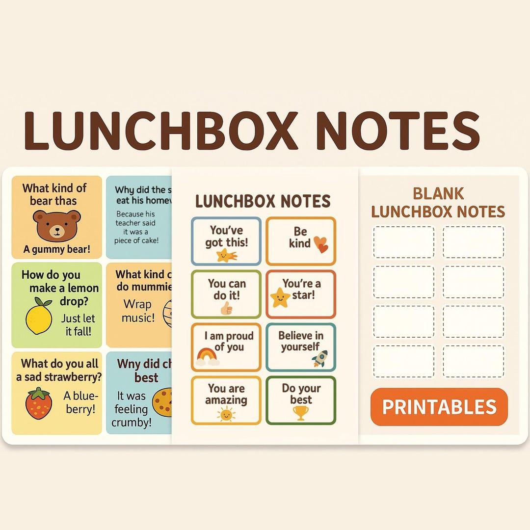 Printable Lunchbox Notes Bundle | Jokes, Encouragement & Blank Cards ...