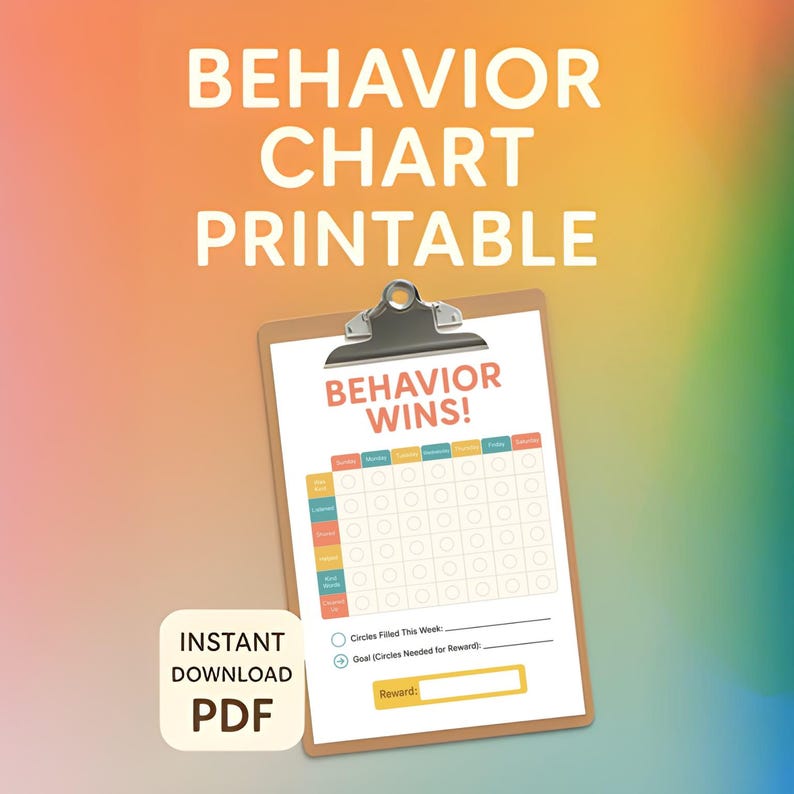 Printable Behavior Chart for Kids: Positive Reinforcement Reward ...