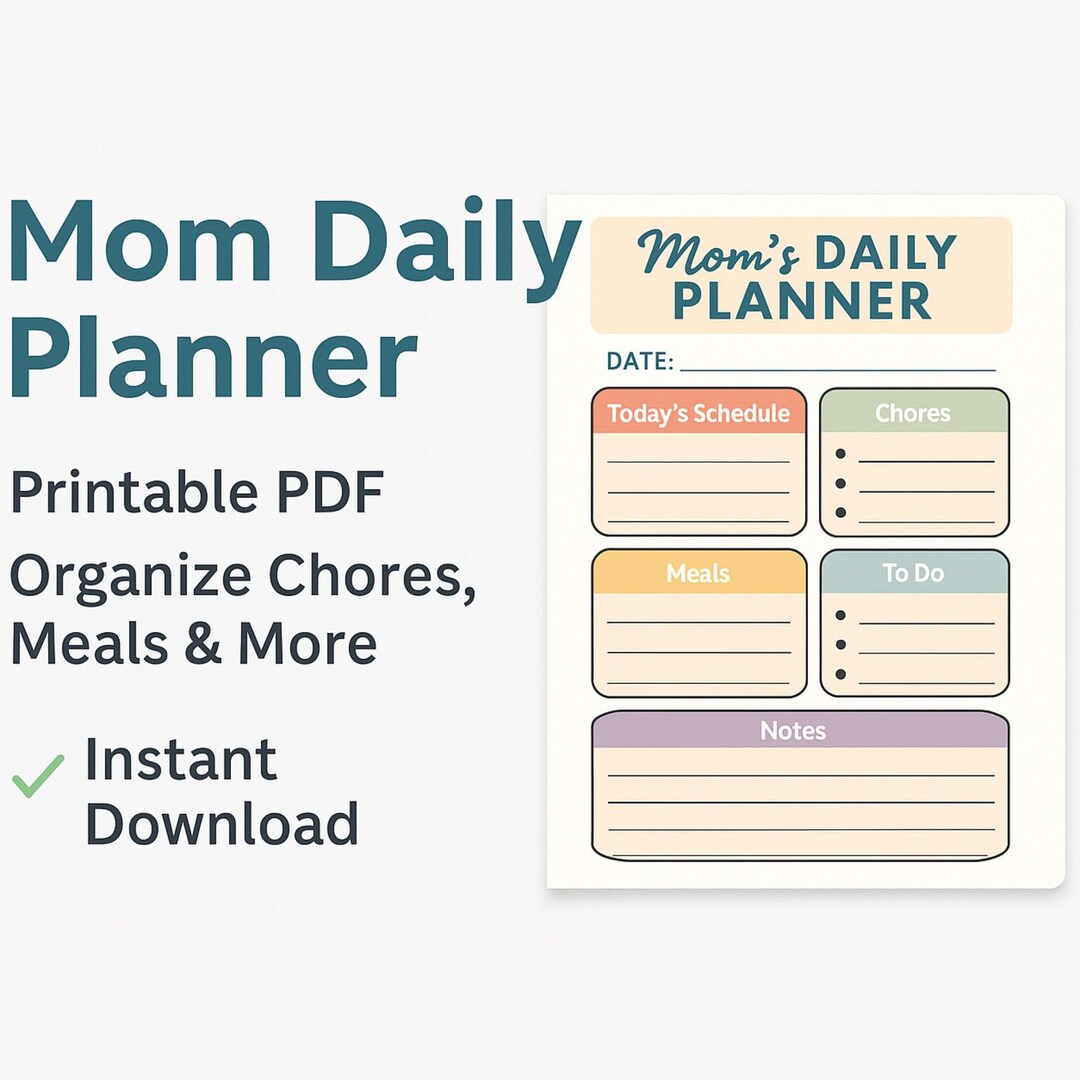 Simple Mom Daily Planner | Printable PDF | Schedule, Chores, Meals & To ...