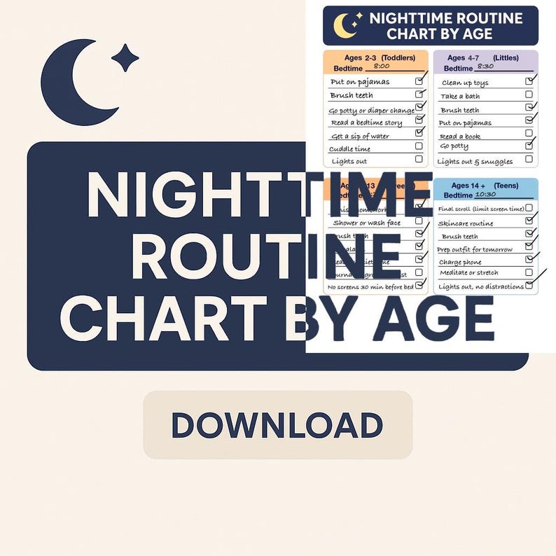 Printable Nighttime Routine Chart by Age – Toddler, Little, Tween ...