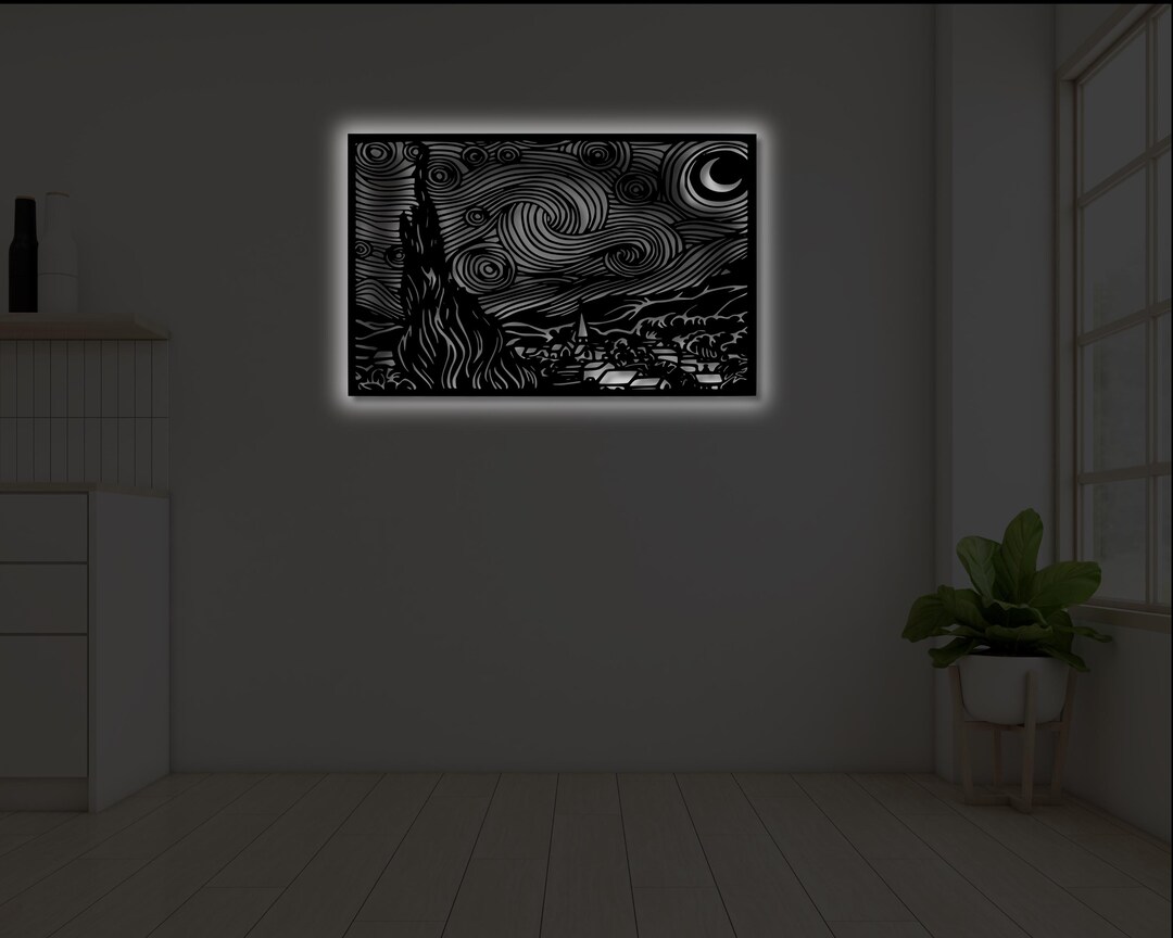 Starry Night Metal Wall Art With LED Light | Van Gogh Inspired ...