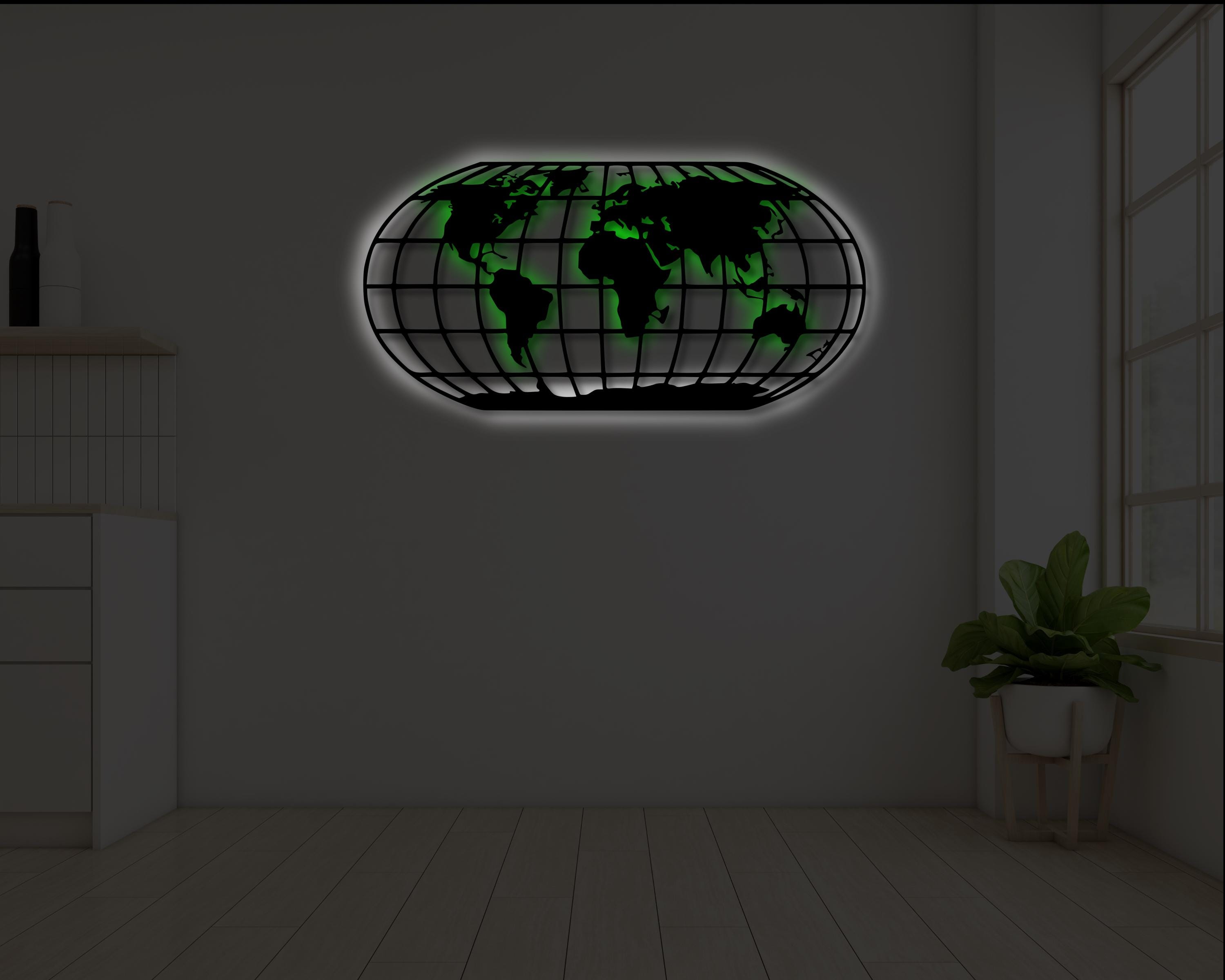Custom Metal World Map | LED Light Option | Handmade Steel Wall ...