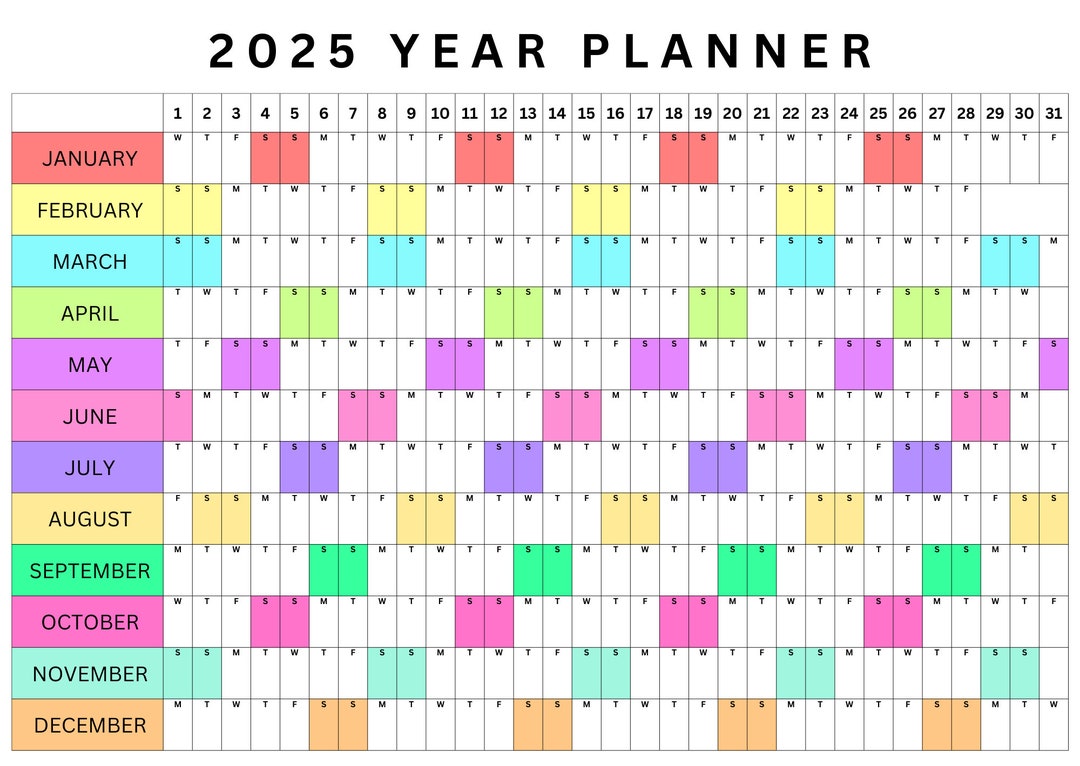 2025 Year Planner A0 to A4 Sizes - Etsy