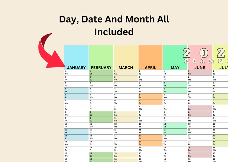 Pastel Colour 2025 Planner A0 to A4 Sizes - Etsy